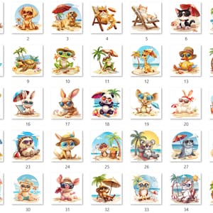 35 PNG Watercolor Cute Summer Animals Clipart, Tropical Summer Funny ...