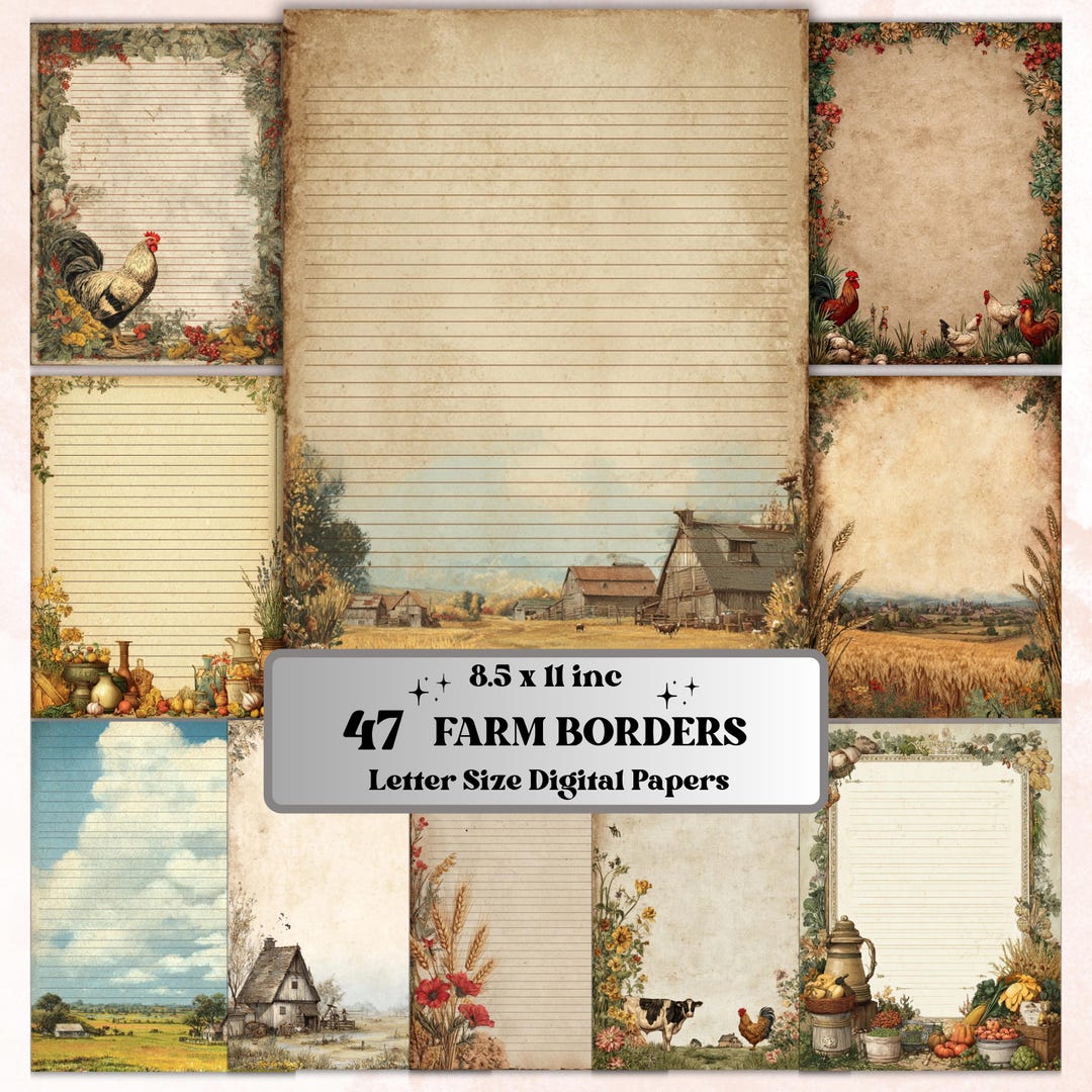 47 Farm Border Lined Pages Printable, Letter Size Farm Animal Writing ...