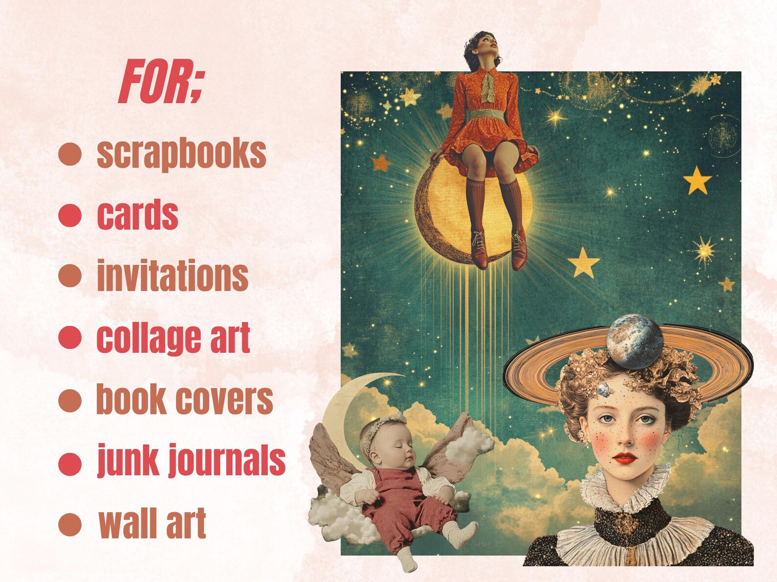 Whimsy Celestial Collage Elements, Surreal Modern Astronomy Fussy Cut ...