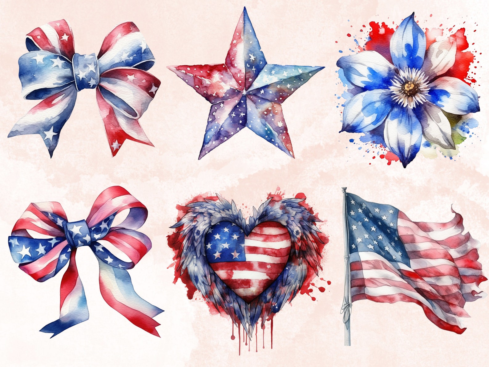 32 PNG Watercolor 4th of July Clipart Bundle, Independence Day Clip Art ...