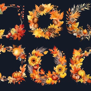 30 PNG Watercolor Fall Wreath Clipart, Floral Autumn Frames ...