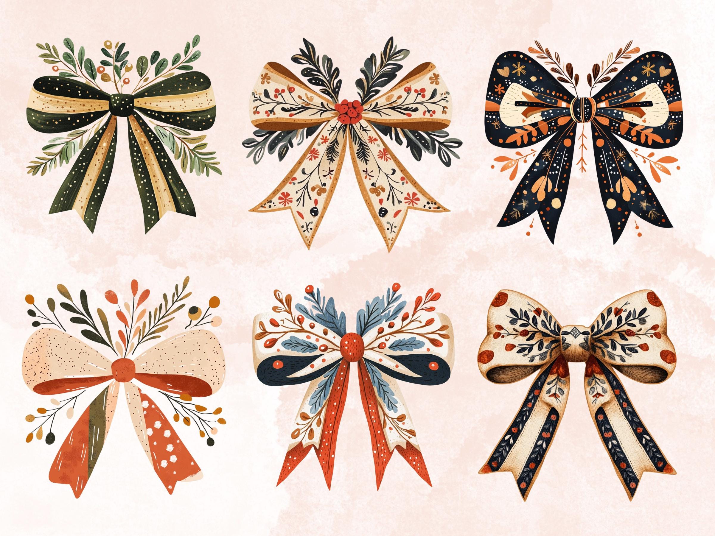40 PNG Scandinavian Christmas Bows Clipart, Christmas Folk Art ...