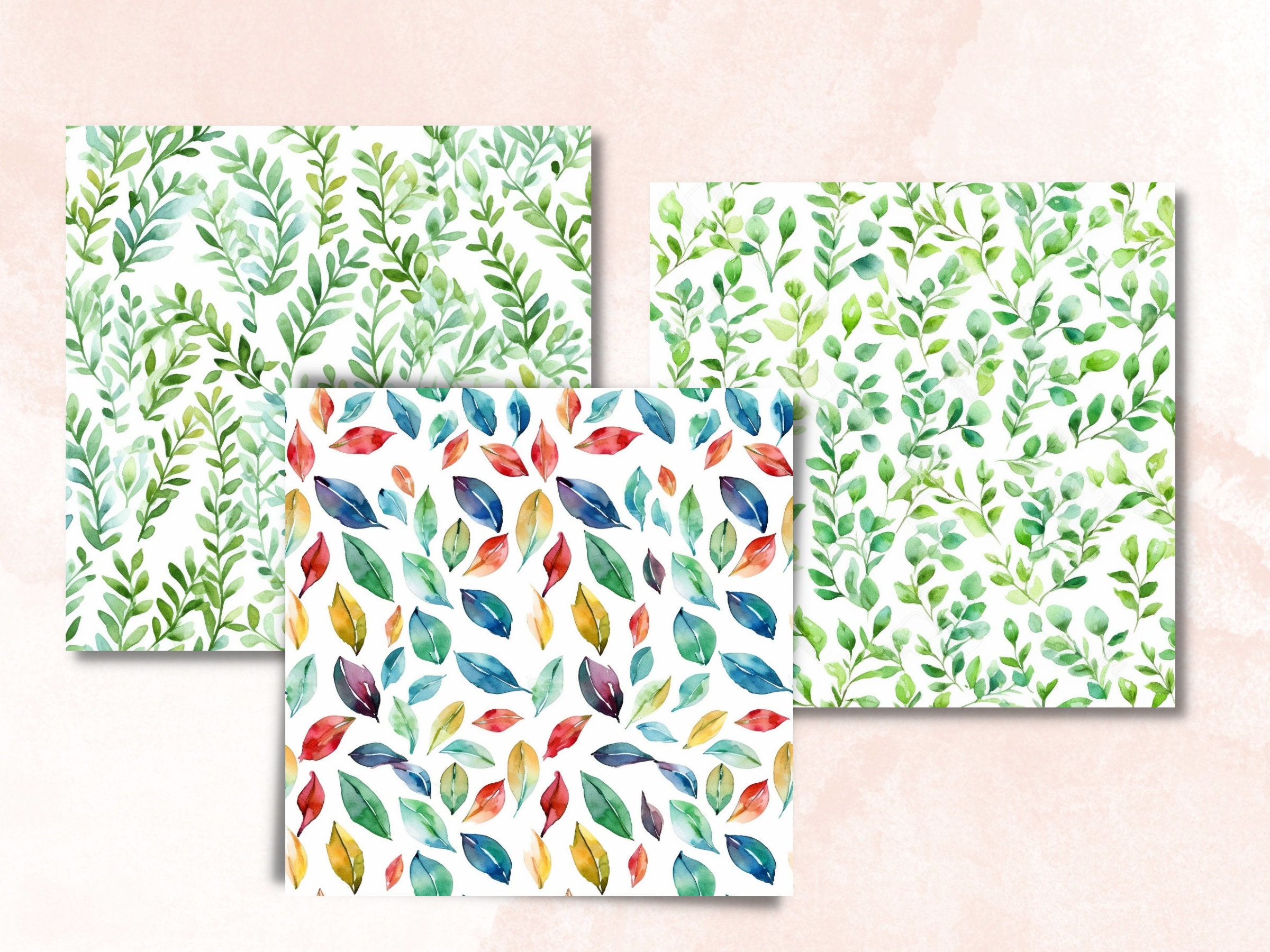 Seamless Watercolor Gentle Leaves Digital Paper, Eucalyptus Greenery ...