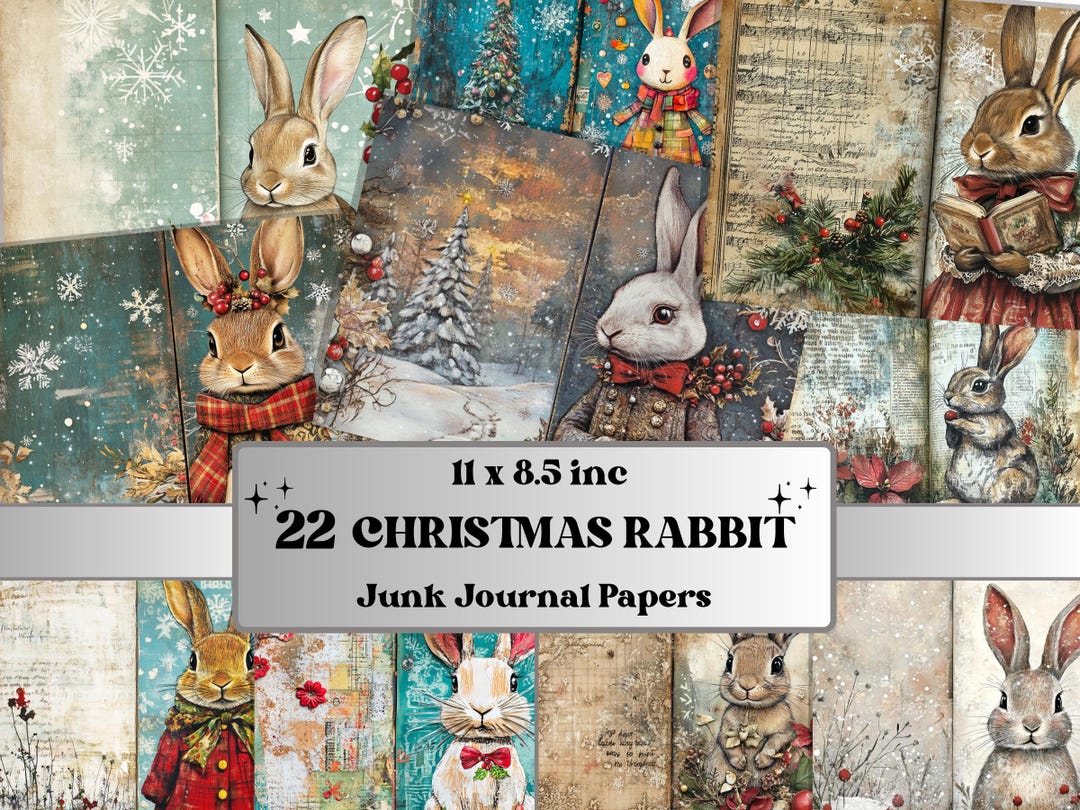 Fairytale Christmas Rabbit Junk Journal Kit, Winter Bunny Ephemera ...
