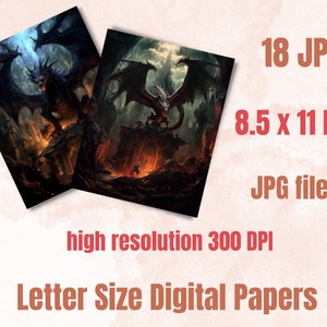 Printable Gothic Dragons Digital Paper, Dark Fantasy Dragon Digital ...