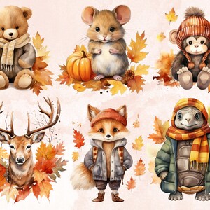 55 PNG Watercolor Fall Animals Bundle Clipart, Cute Autumn Animal ...