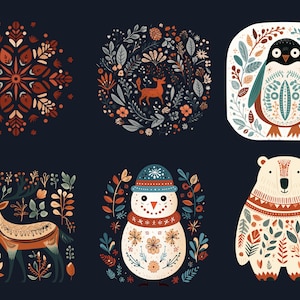 58 PNG Watercolour Scandinavian Winter Clipart, Snowy Winter Folk Art ...