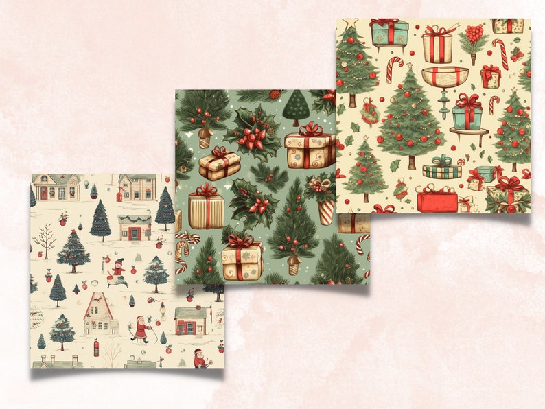 Seamless Vintage Christmas Digital Paper Pack, Winter Holiday Seamless ...
