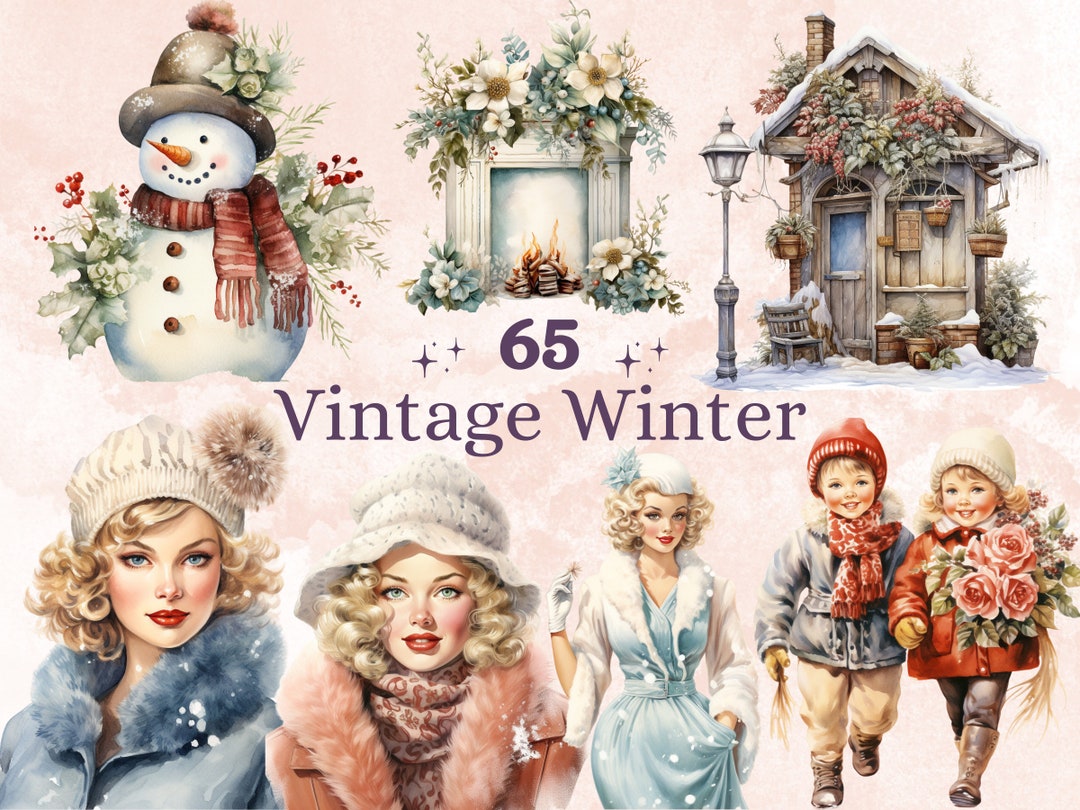 65 PNG Watercolor Vintage Winter Clipart, Old Winter Illustrations Clip ...
