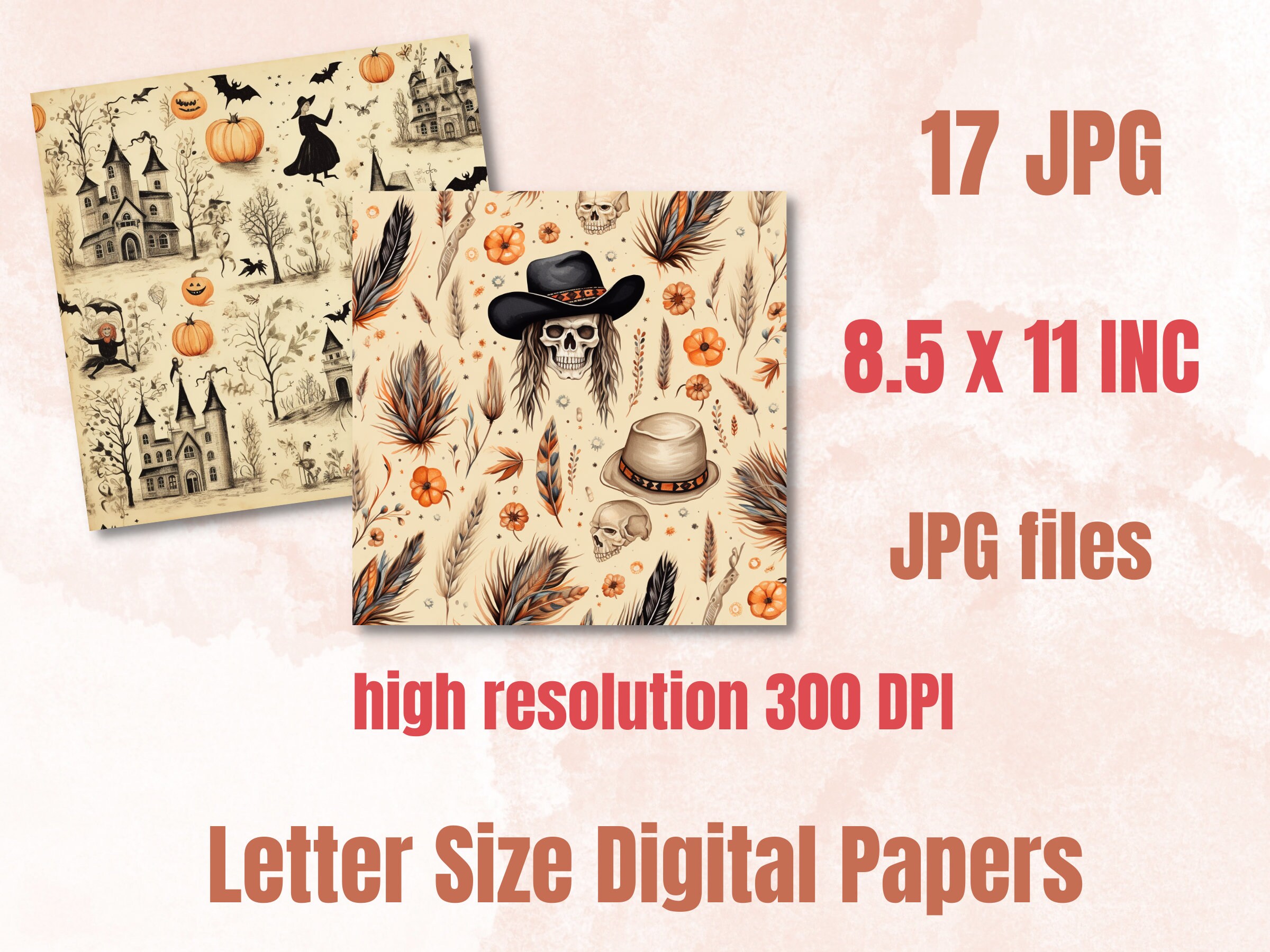 Printable Boho Halloween Digital Paper, Bohemian Halloween Ephemera ...