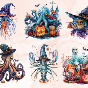 40 PNG Watercolor Underwater Halloween Clipart, Fantasy Halloween ...
