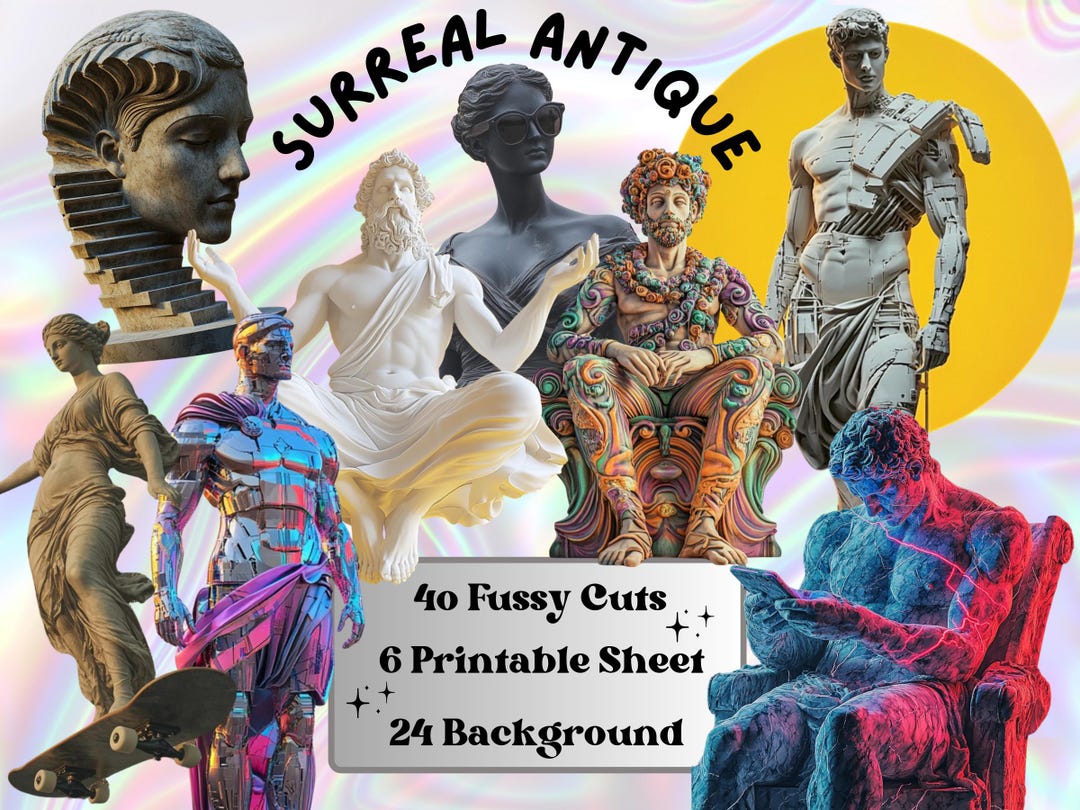 Surreal Antique Collage Kit, Whimsy Hellenistic Statue Sheet, Whimsical ...