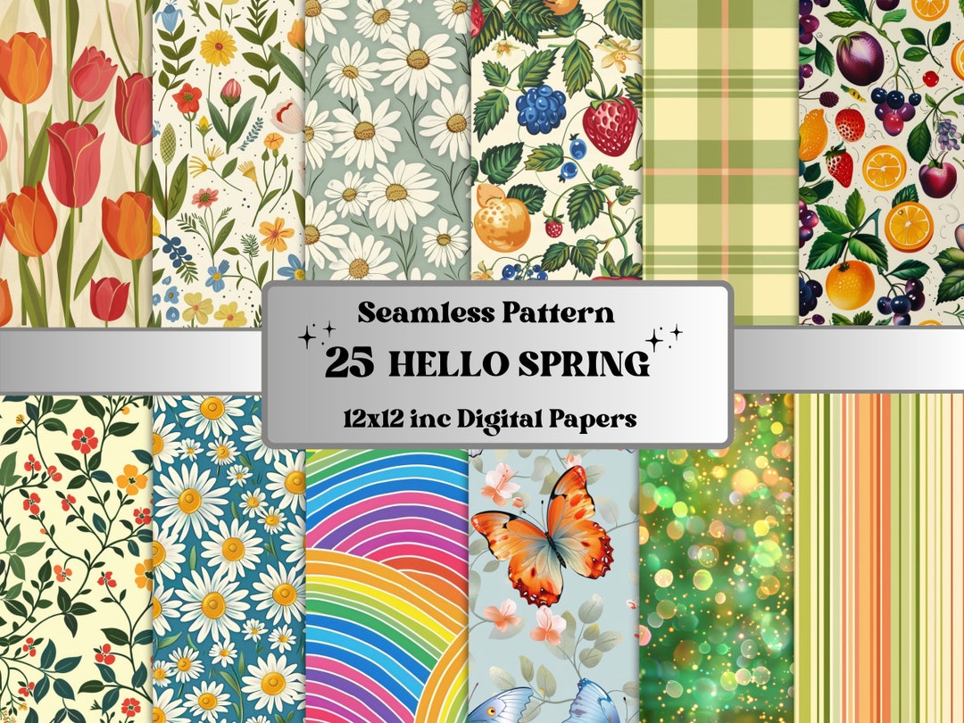 Seamless Hello Spring Digital Paper, Spring Botanical Seamless Pattern ...
