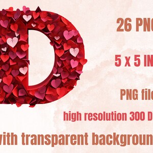 26 PNG Watercolour Red Valentine's Day Alphabet Clipart, Love Letters ...