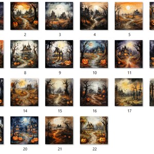 Printable Halloween Landscape Digital Paper, Watercolor Halloween ...