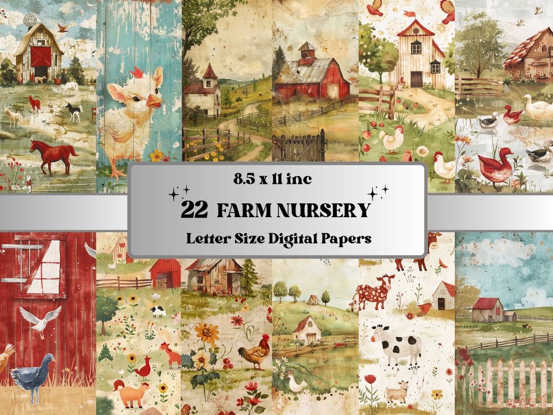 Farm Junk Journal, Printable Farm Life Nursery Digital Paper, Baby Farm ...