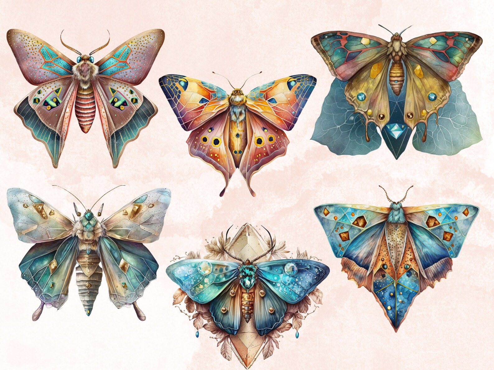 18 PNG Watercolour Royal Moths Clipart, Jewelled Moth Clip Art ...