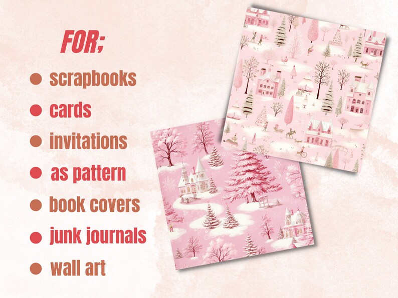 Printable Pink Christmas Digital Paper, Pastel Christmas Ephemera ...