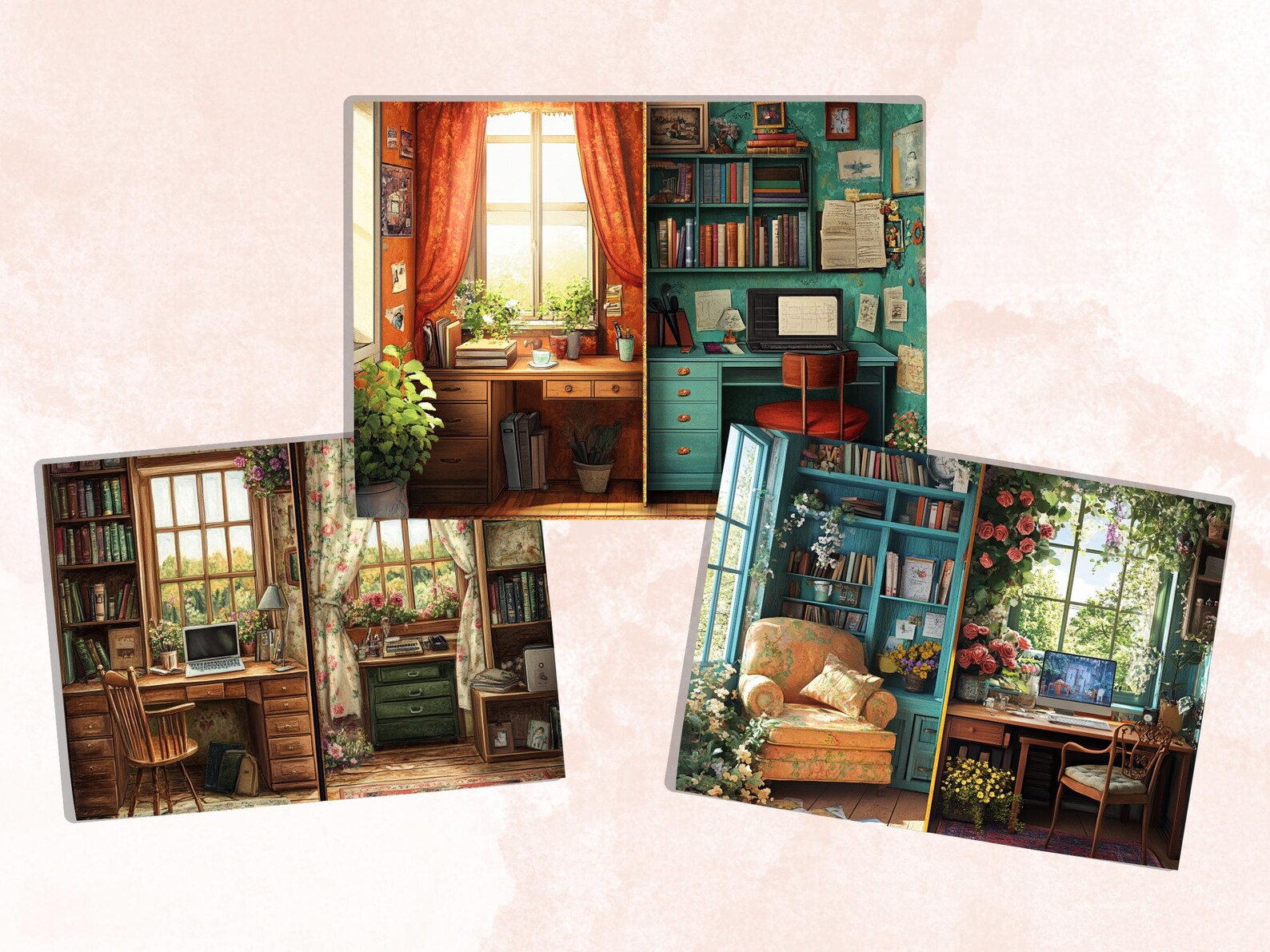 Cozy Working Corner Junk Journal Kit, Home Office Scenes Pages Ephemera ...