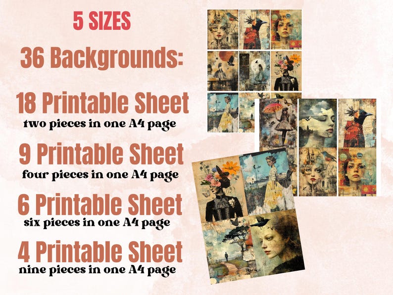Whimsy Grunge Collage Paper Kit, Surreal Grunge Mixed Media Sheet ...