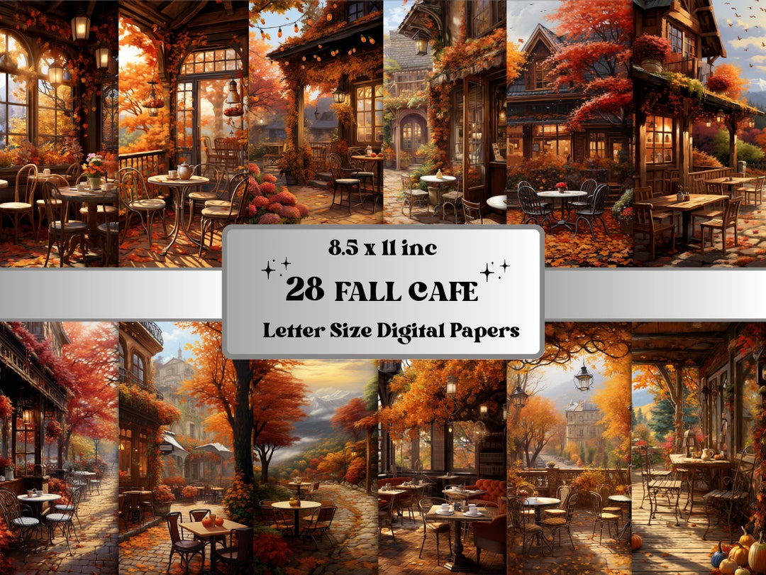 Printable Cozy Fall Cafe Digital Paper, Autumn Interior Background ...
