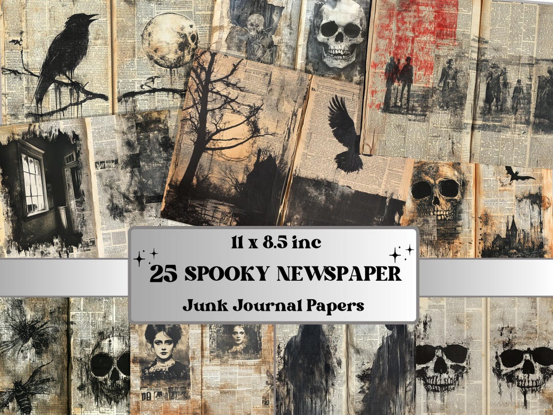 Spooky Newspaper Ephemera Kit, Creepy Mixed Media Paper, Gothic ...