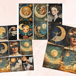 Whimsy Celestial Artist Collage Paper, Vintage Surreal Mixed Media ...