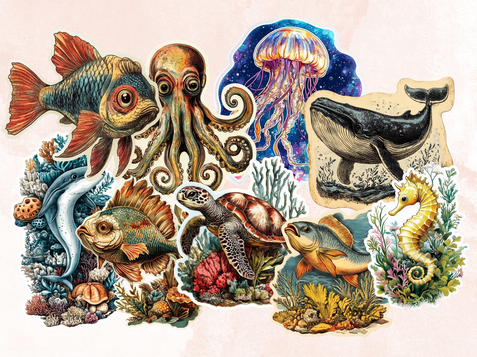 Underwater Fussy Cut Pages, Vintage Under the Sea Fussy Cut Ephemera ...