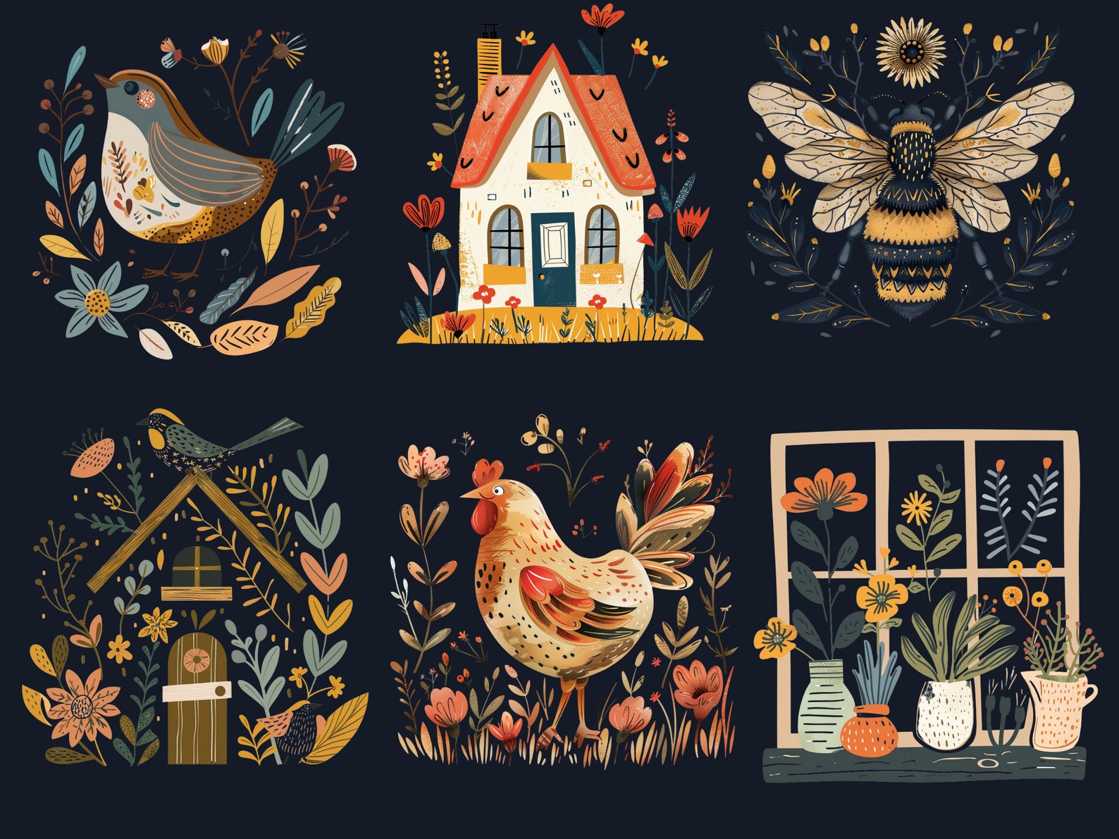 60 PNG Watercolor Spring Folk Art Clipart, Scandinavian Spring Animal ...