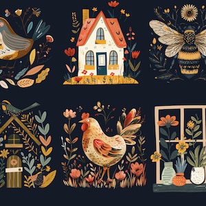 60 PNG Watercolor Spring Folk Art Clipart, Scandinavian Spring Animal ...