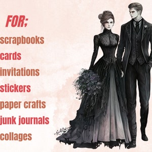 36 PNG Watercolour Gothic Wedding Clipart, Dark Fantasy Wedding Clip ...