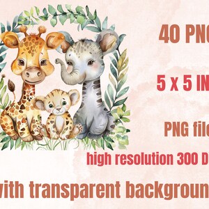 40 PNG Watercolor Safari Nursery Clipart, Newborn Baby Shower ...