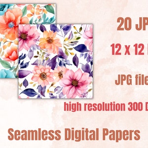 Watercolor Spring Floral Digital Paper, Flowers Seamless Pattern ...