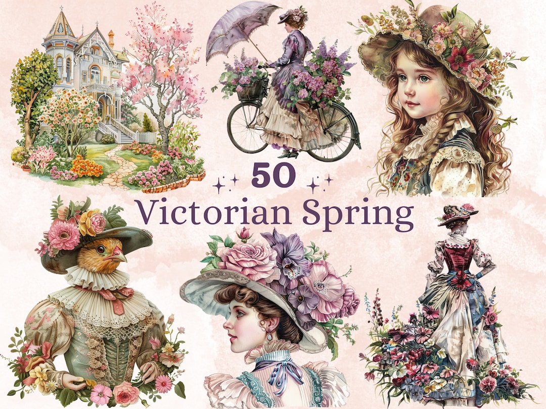 50 PNG Watercolor Victorian Spring Clipart, Floral Victorian Era ...