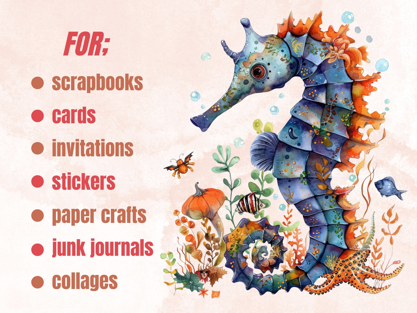 40 PNG Watercolor Underwater Halloween Clipart, Fantasy Halloween ...