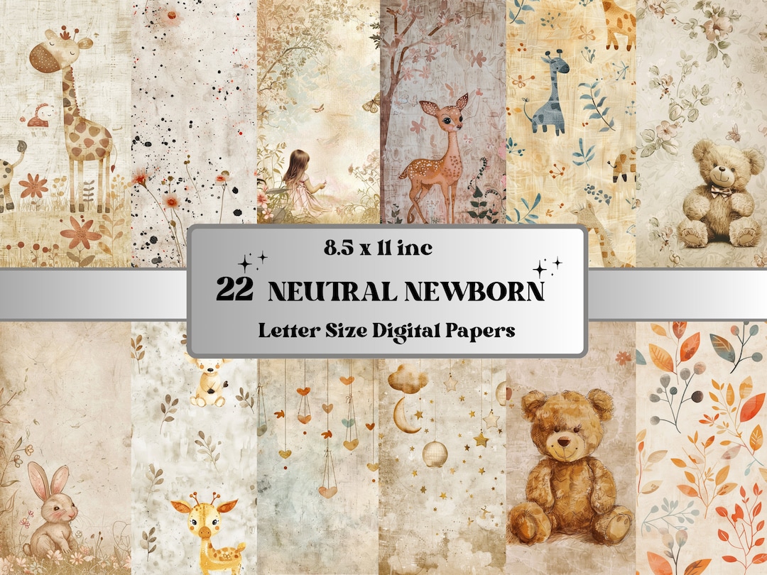 Neutral Newborn Junk Journal Kit, Printable Nursery Digital Paper, Boho ...