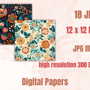 Boho Floral Digital Paper, Boho Flowers Paper Pack, Floral Journal and ...