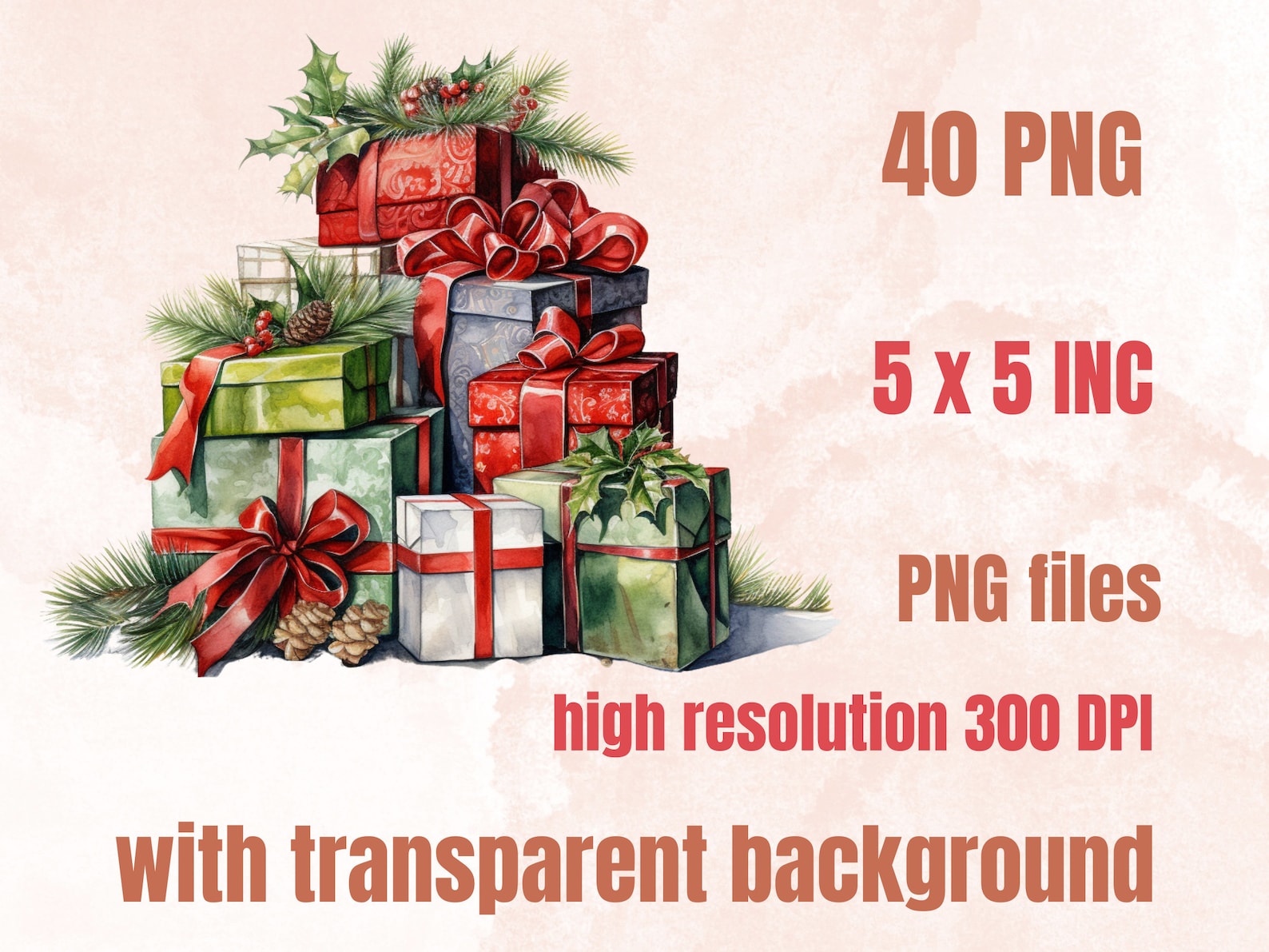 40 PNG aquarelle Noël Bundle Clipart, joyeux Noël Illustrations Clip ...