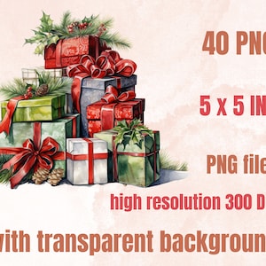 40 PNG Watercolour Christmas Bundle Clipart, Merry Christmas ...
