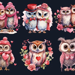 40 PNG Watercolor Valentine's Day Owls Clipart, Lovely Valentines Day ...