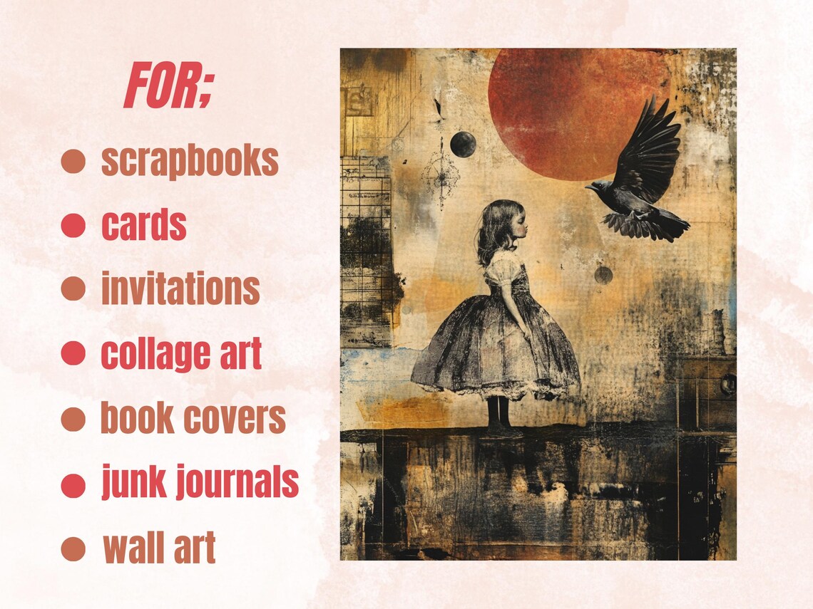Whimsy Grunge Collage Paper Kit, Surreal Grunge Mixed Media Sheet ...