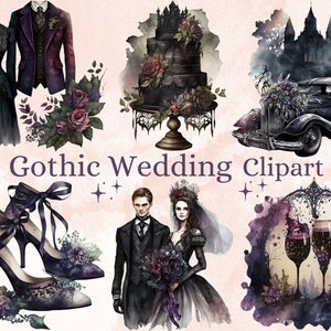 36 PNG Watercolour Gothic Wedding Clipart, Dark Fantasy Wedding Clip ...