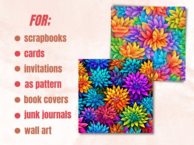 Seamless Rainbow Flowers Digital Paper, Colorful Floral Seamless ...