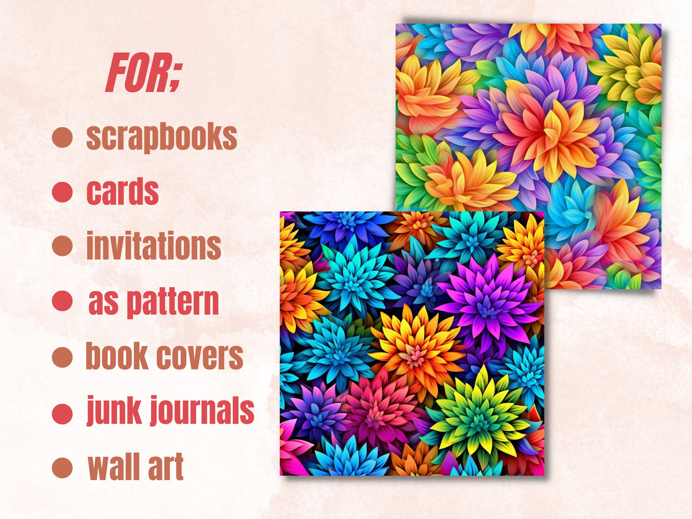 Seamless Rainbow Flowers Digital Paper, Colorful Floral Seamless ...