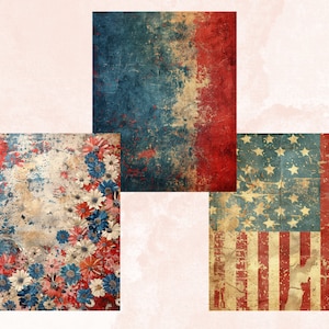 Vintage Patriotic America Digital Paper, 4th of July Americana Ephemera ...