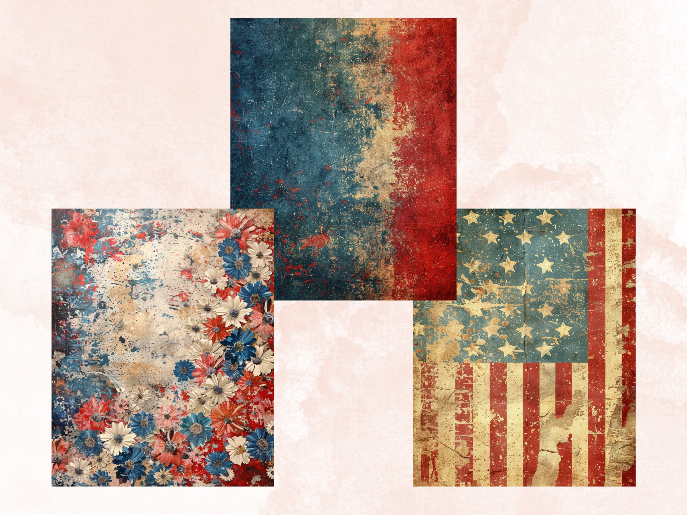 Vintage Patriotic America Digital Paper, 4th of July Americana Ephemera ...