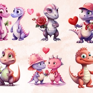 35 PNG Watercolor Valentine's Day Dinosaur Clipart, Lovely Valentines ...