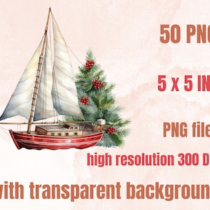 50 PNG Watercolour Nautical Christmas Clipart, Ocean Sea Christmas ...