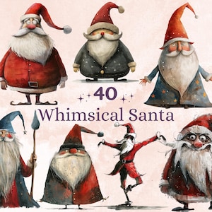 40 PNG Watercolor Whimsical Santa Clipart, Quirky Christmas ...