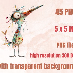 45 PNG Watercolor Quirky Birds Clipart, Whimsical Crazy Birds ...